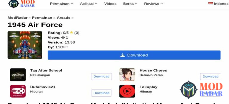 Download 1945 Air Force Mod Apk (Unlimited Money And Gems) v13.58